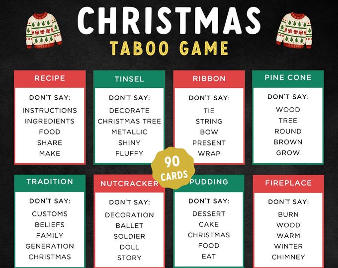 Christmas Taboo Game, Family Party Game, Printable Christmas Family ...
