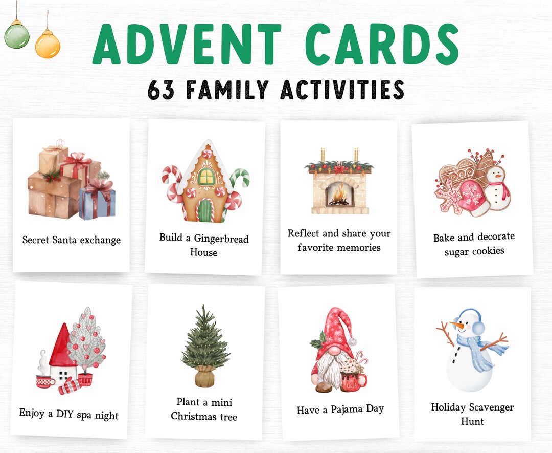63 Advent Activity Cards for Kids, Christmas Bucket List Printable ...