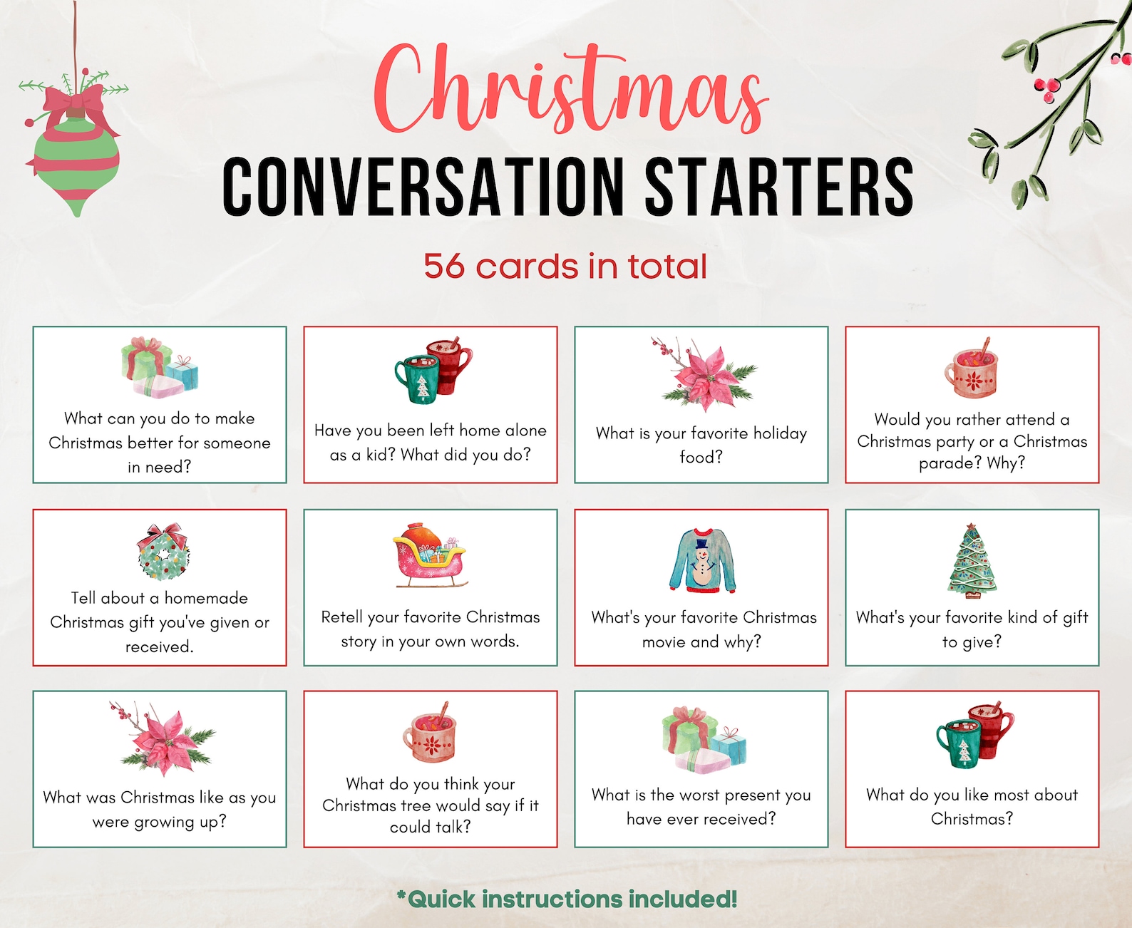 Christmas Conversation Starters Christmas Party Game - Etsy