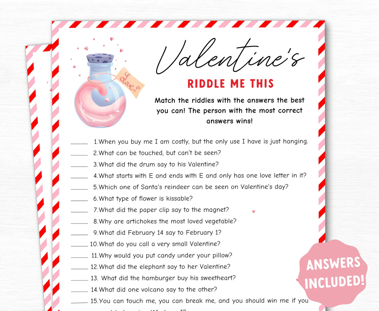 Valentines Day Riddle Me This Game, Printable Valentines Day Game for ...