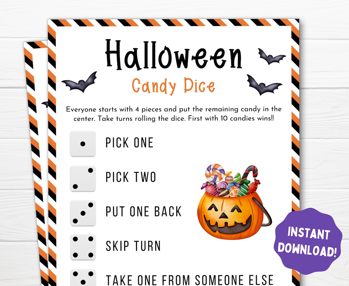 Halloween Candy Dice Game Printable Printable Games for Kids - Etsy