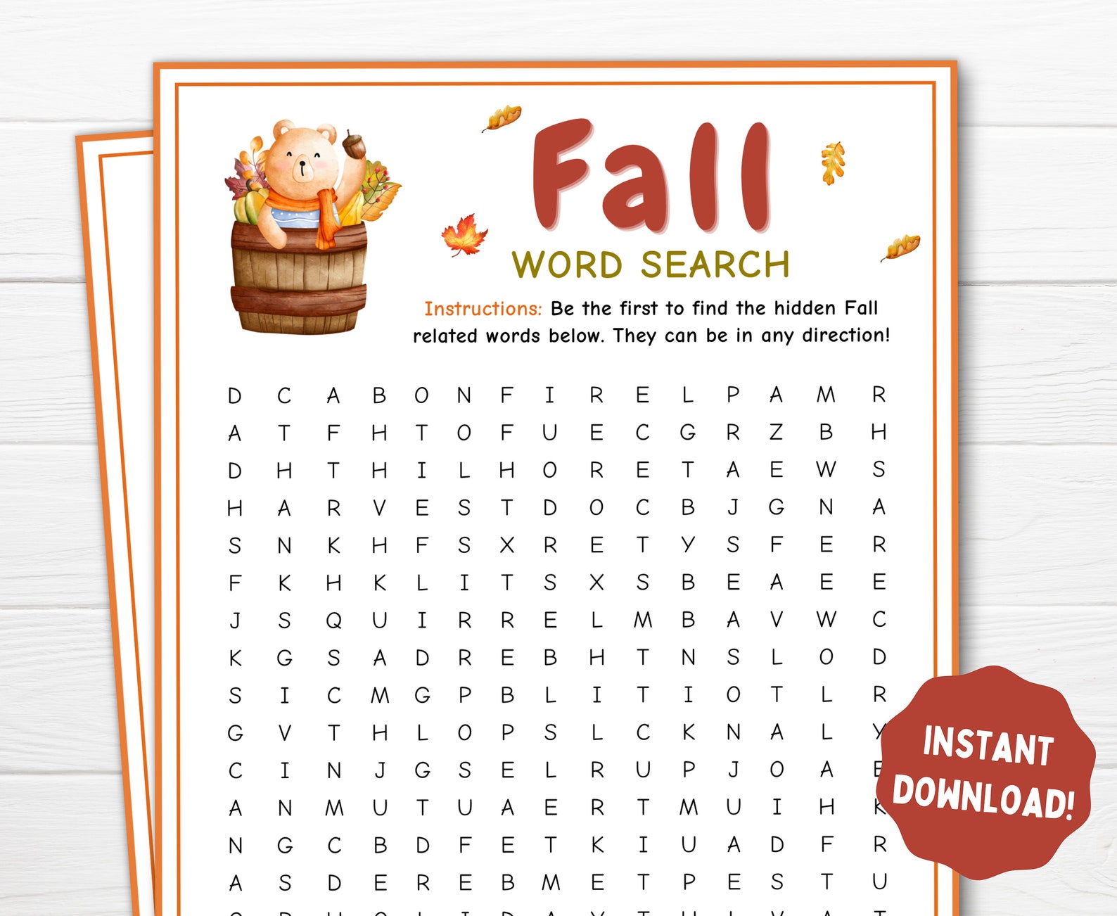 Fall Word Search Printable Game Printable Autumn Party Game - Etsy