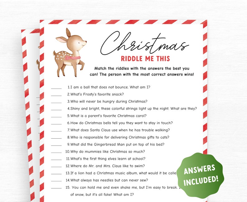 Christmas Riddle Me This Printable Game, Family Christmas Game ...