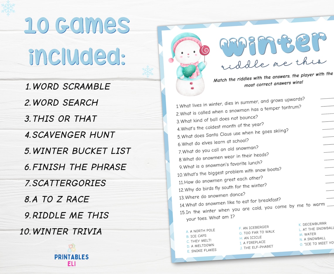 10 Winter Games Bundle Printable, Printable Winter Game for Kids and ...