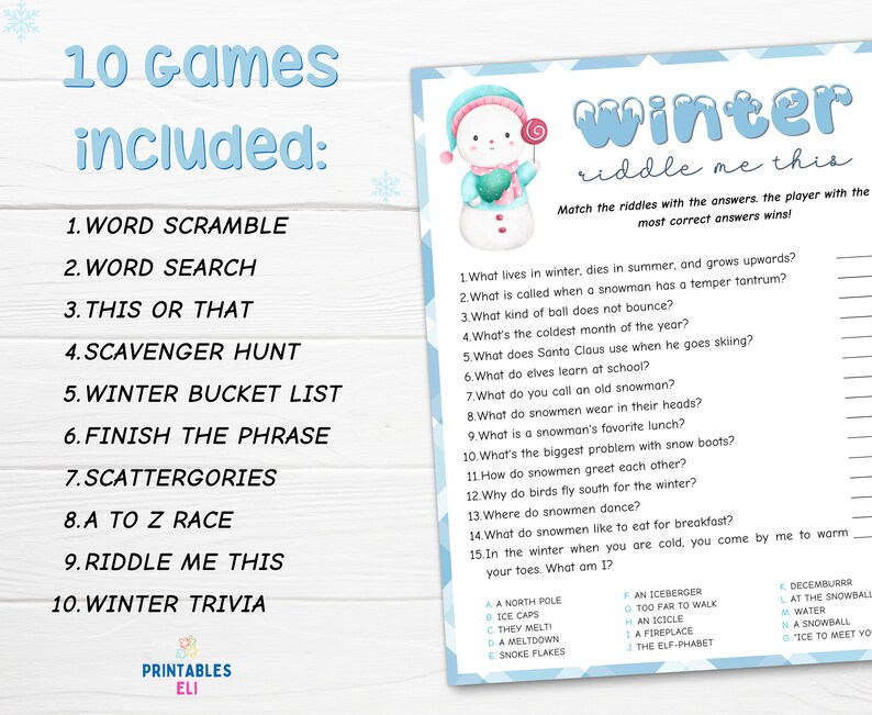 10 Winter Games Bundle Printable, Printable Winter Game for Kids and ...