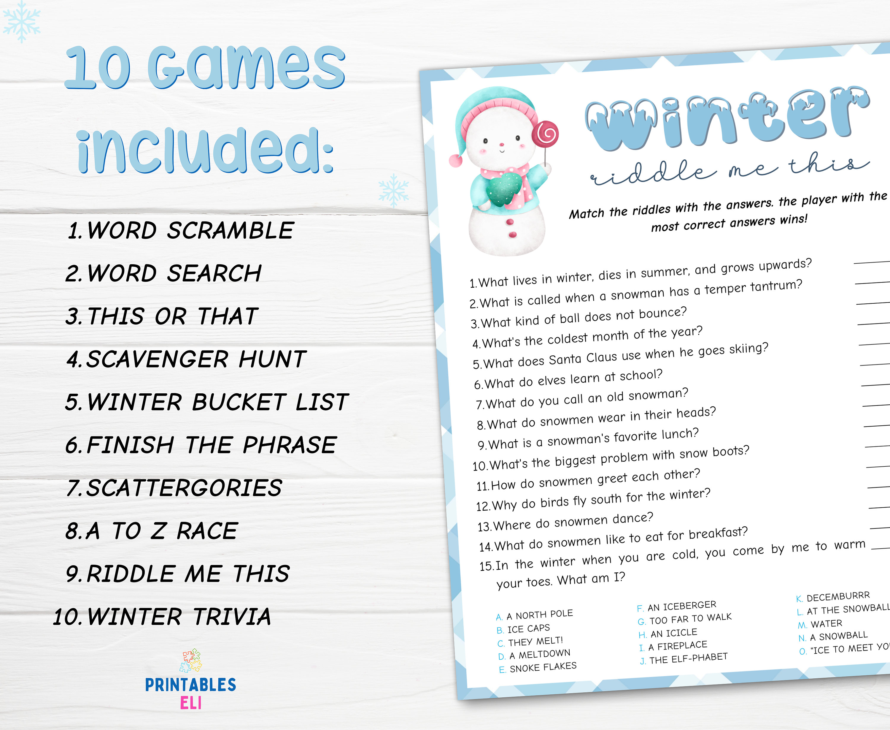 10 Winter Games Bundle Printable, Printable Winter Game for Kids and ...