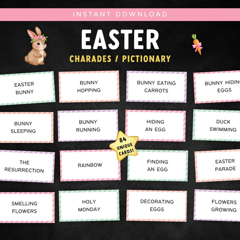 Easter Charades Printable Game, Charades Cards, Easter Pictionary ...