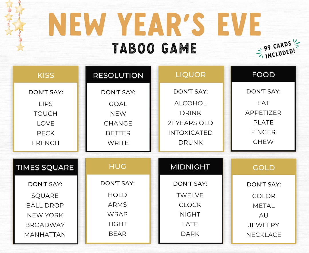 New Years Eve Taboo Game, Family Party Game, Printable New Year Family ...