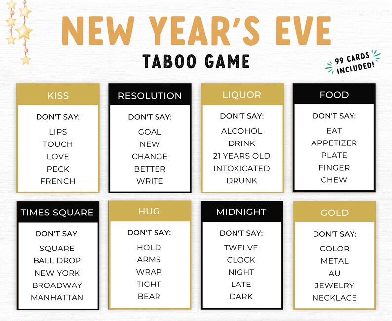 New Years Eve Taboo Game, Family Party Game, Printable New Year Family ...