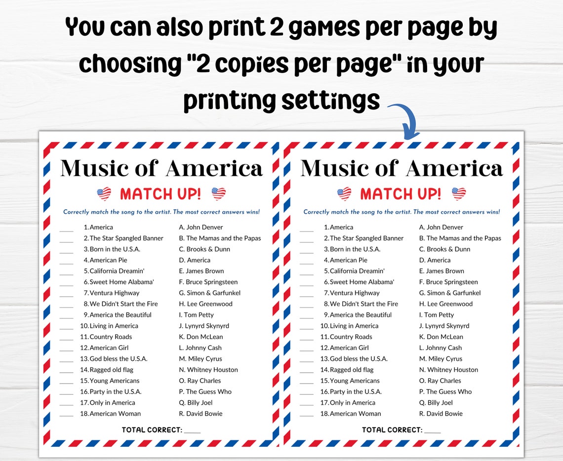 Music of America Match up Game Printable Memorial Day Game - Etsy