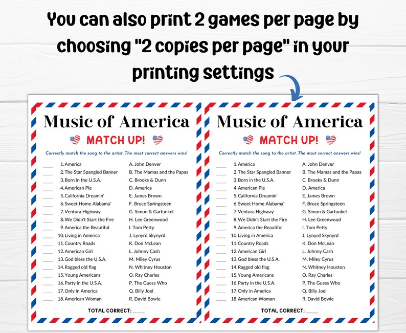 Music of America Match up Game Printable Memorial Day Game - Etsy