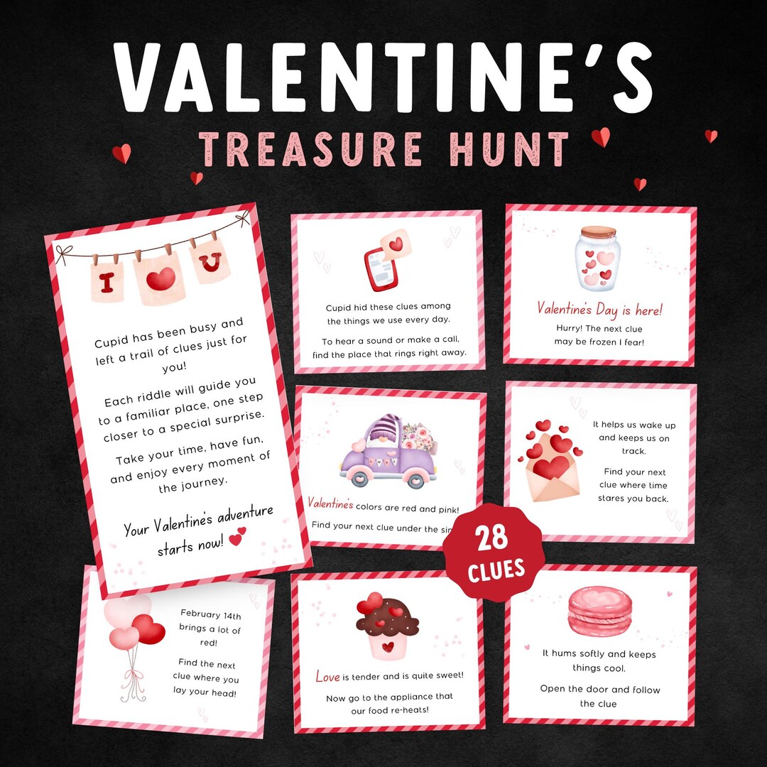 Valentine’s Day Treasure Hunt | Printable Valentine Scavenger Hunt ...