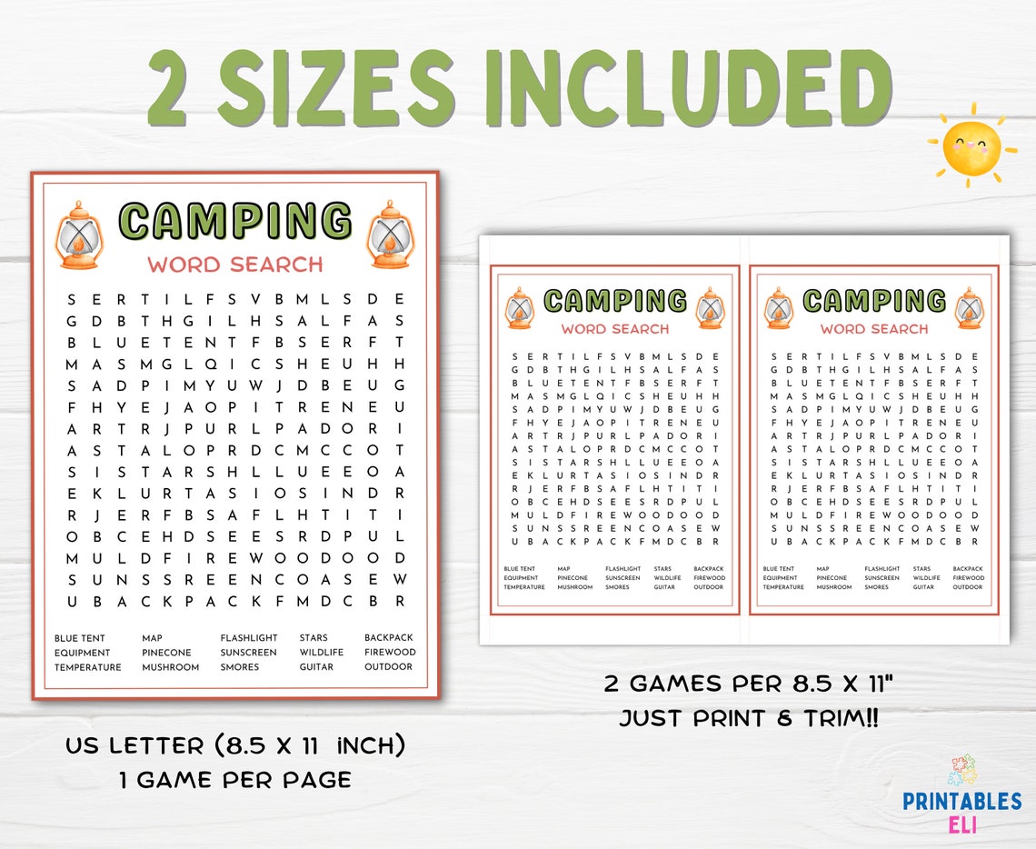 Camping Word Search Printable Game Printable Camping Game for - Etsy