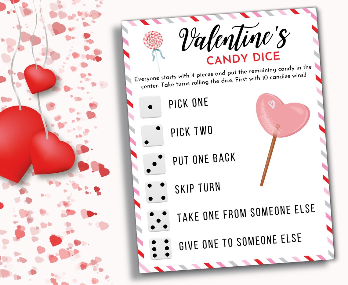 Valentines Day Candy Dice Game Printable Valentines Day Game - Etsy
