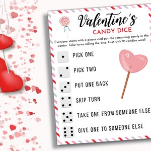 Valentines Day Candy Dice Game Printable Valentines Day Game - Etsy