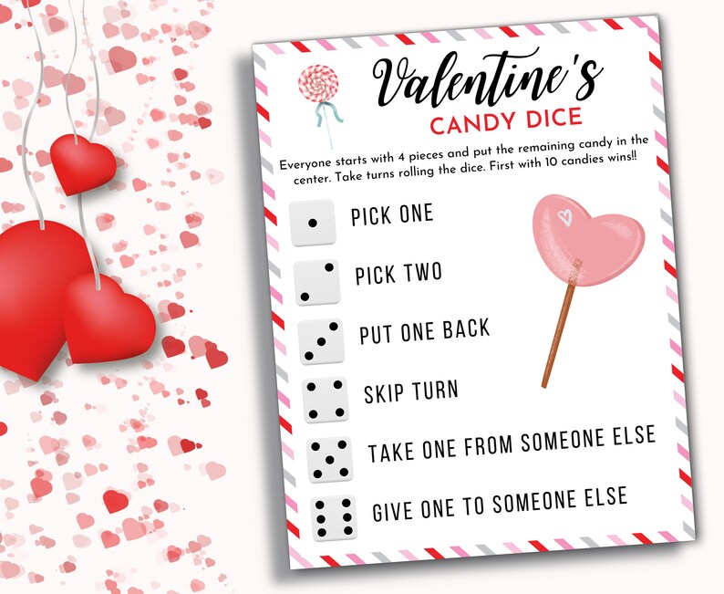 Valentines Day Candy Dice Game Printable Valentines Day Game - Etsy