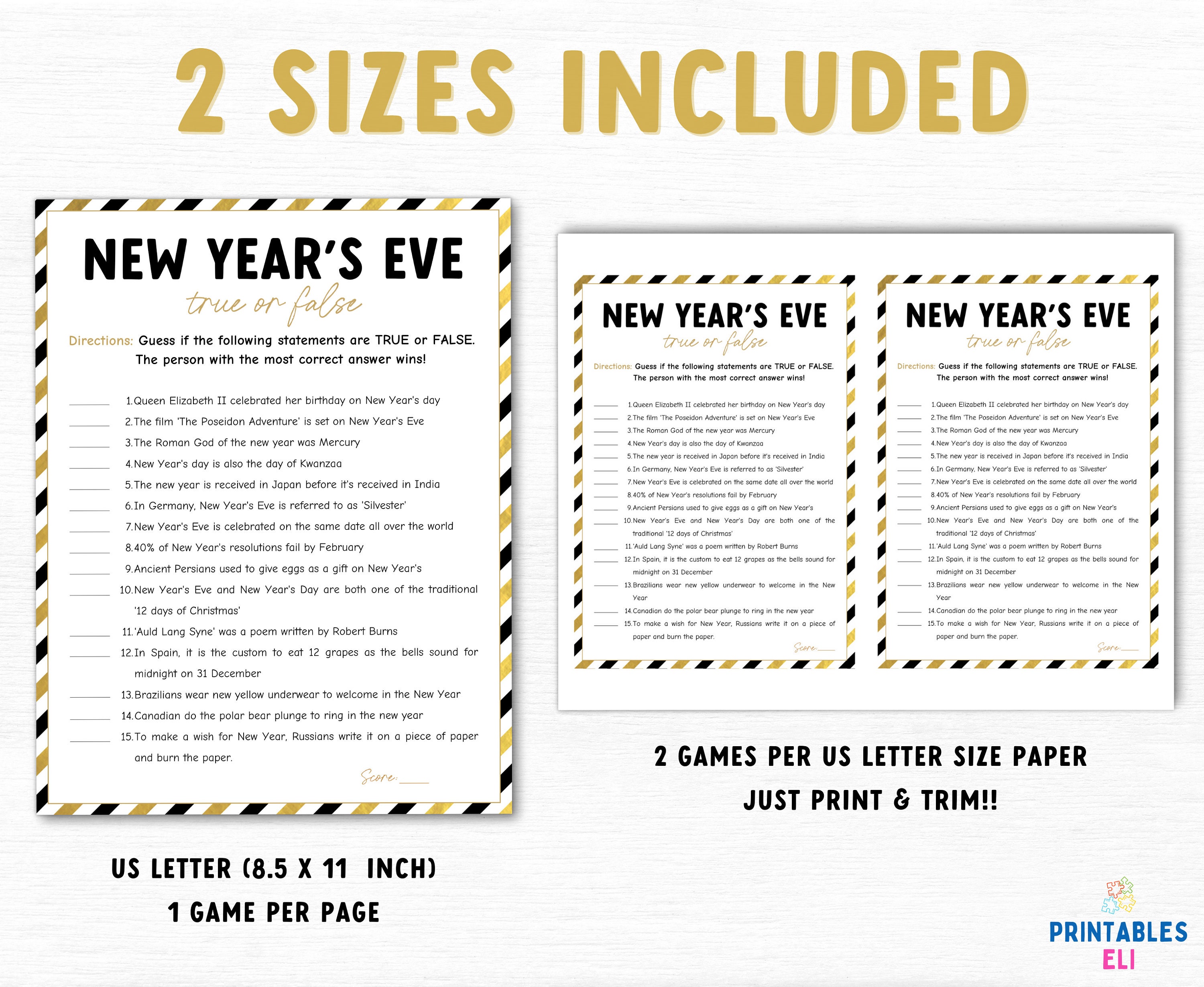 New Year Eve True or False Game, Printable New Year Family Game ...