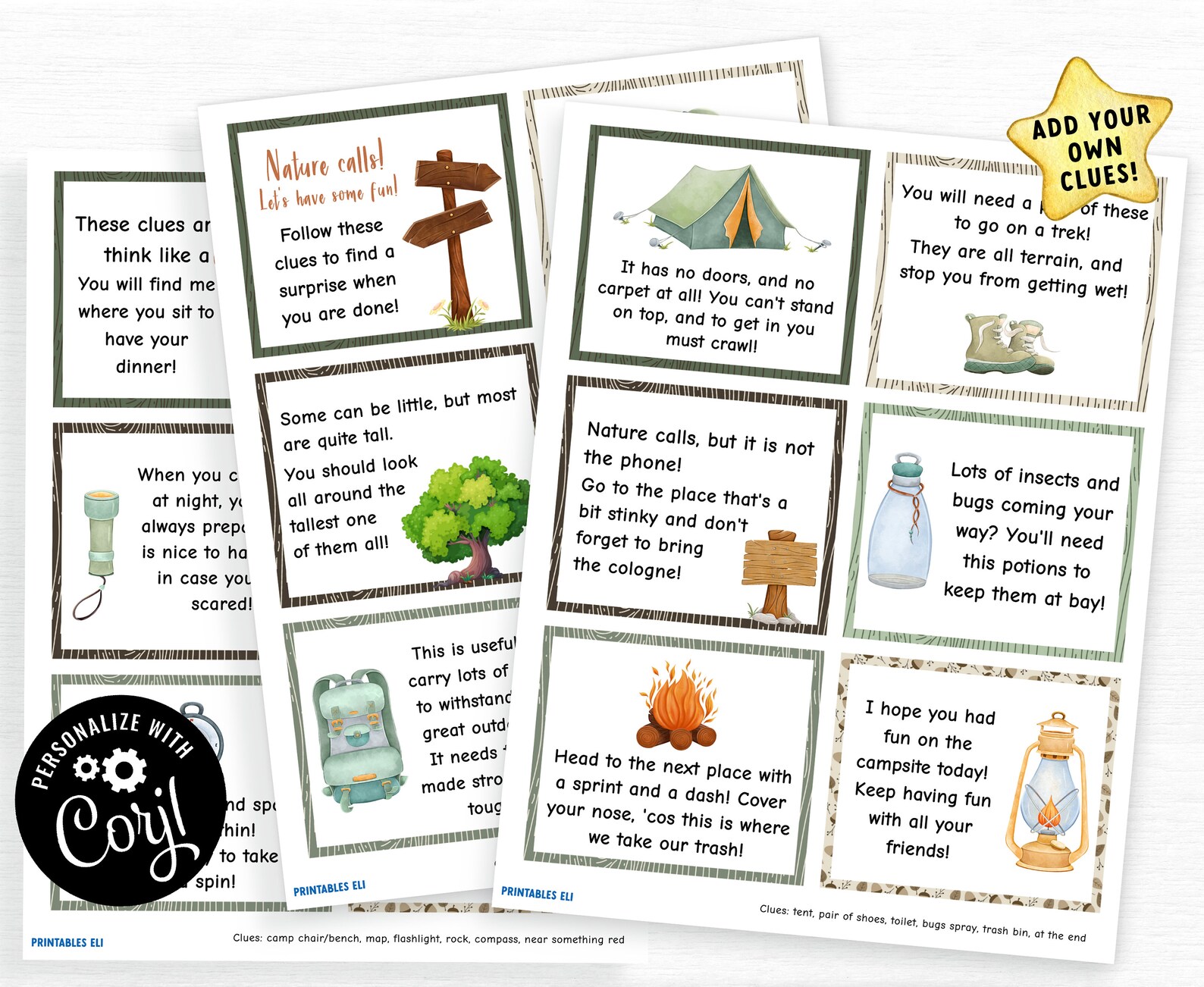 Editable Camping Scavenger Hunt for Kids, Outdoor Treasure Hunt Clues ...