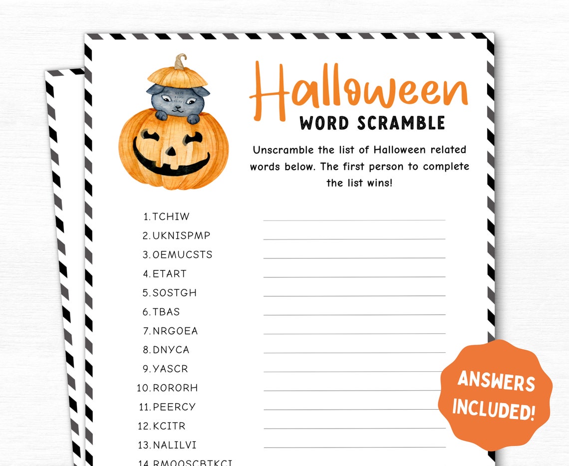 Halloween Word Scramble Printable Game, Halloween Party Games Printable ...