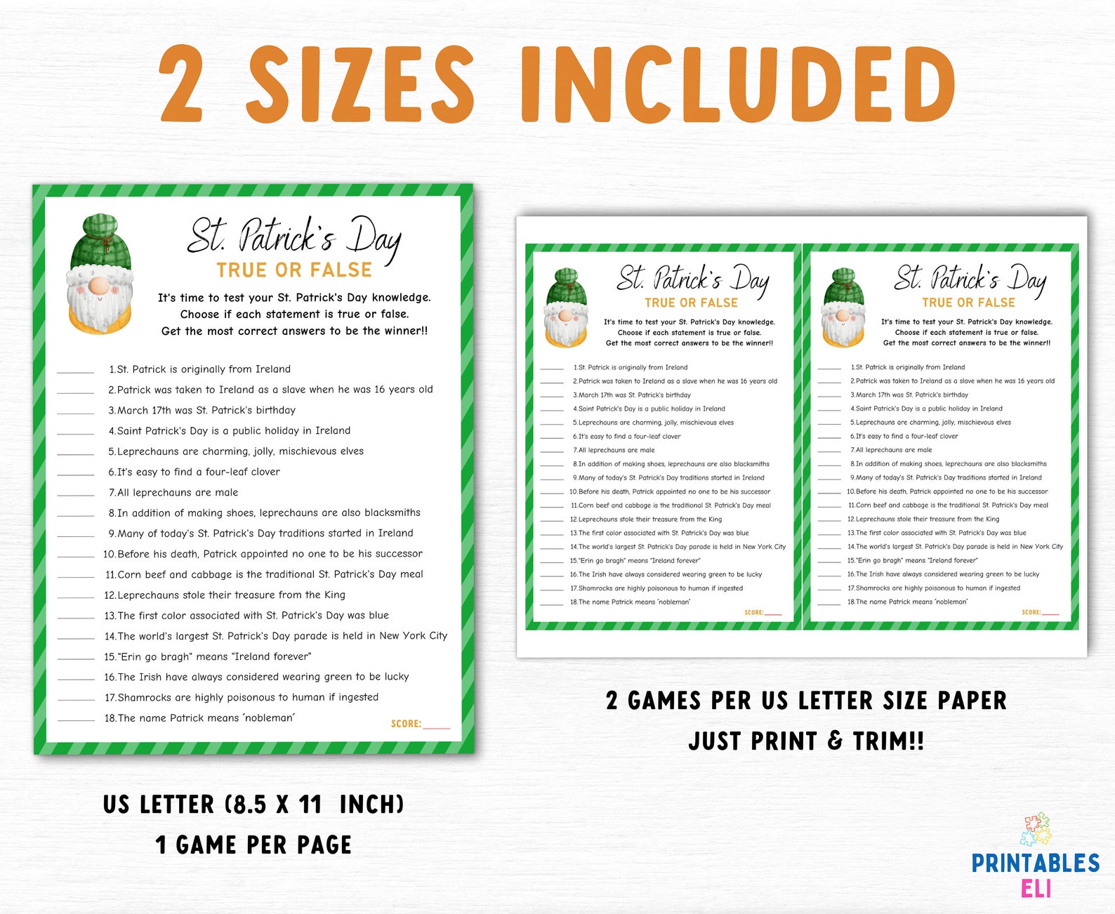 St. Patrick's Day True or False Game, Printable St. Patrick's Day ...