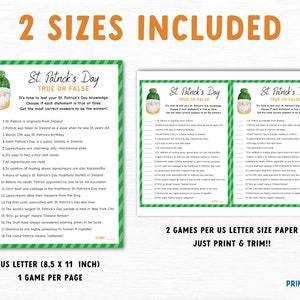 St. Patrick's Day True or False Game, Printable St. Patrick's Day ...