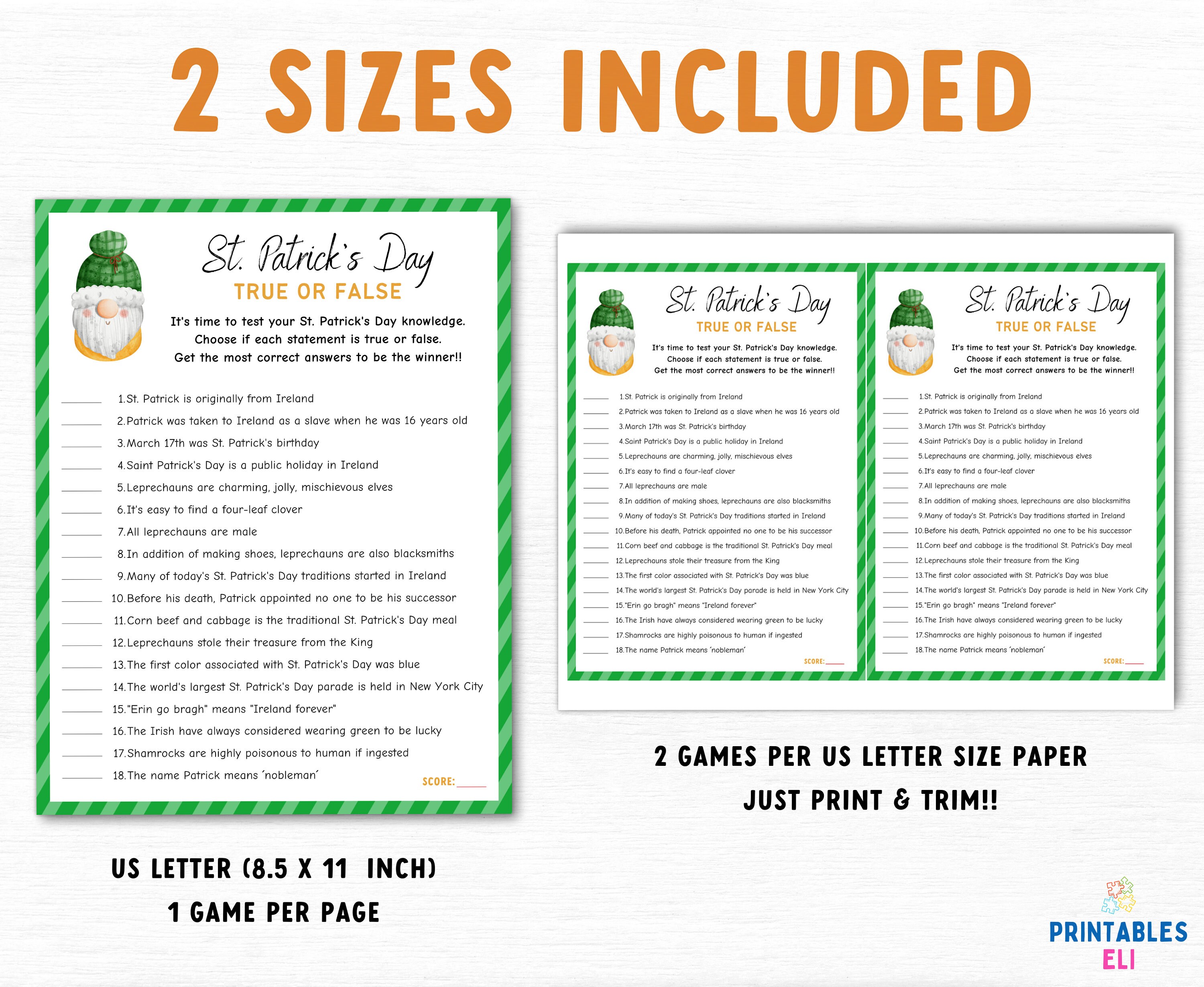 St. Patrick's Day True or False Game, Printable St. Patrick's Day ...