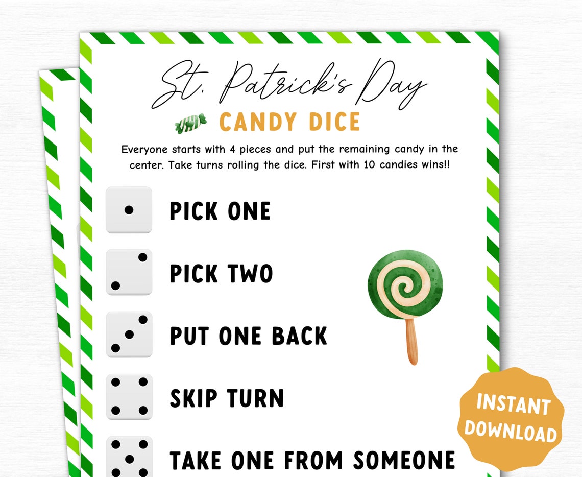 St. Patrick's Day Candy Dice Game Printable Patrick's - Etsy