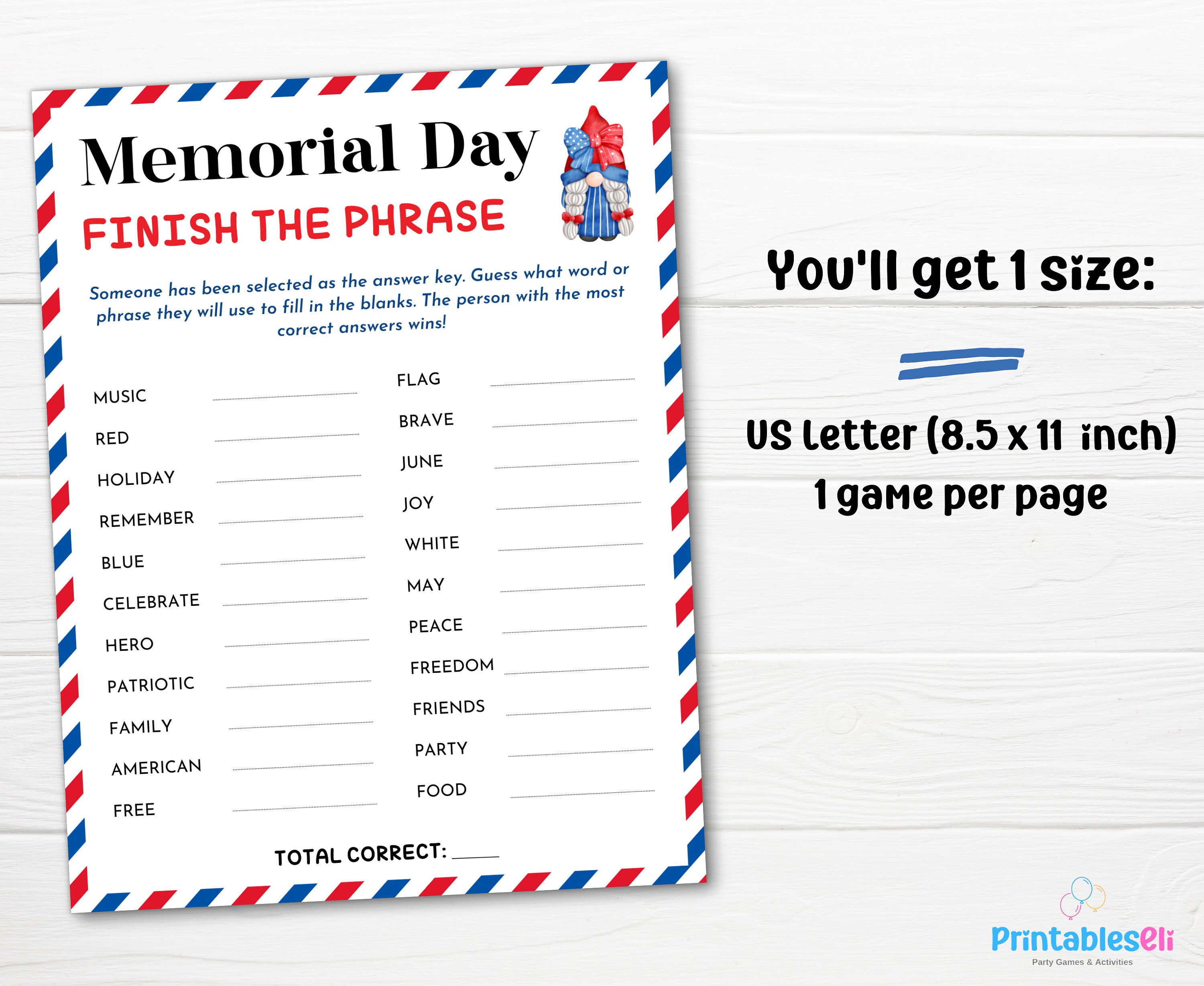 Printable Memorial Day Finish the Phrase Game, Memorial Day Game for ...