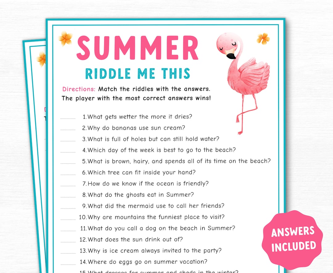 Summer Riddle Me This Printable Game, Family Summer Game Printable ...