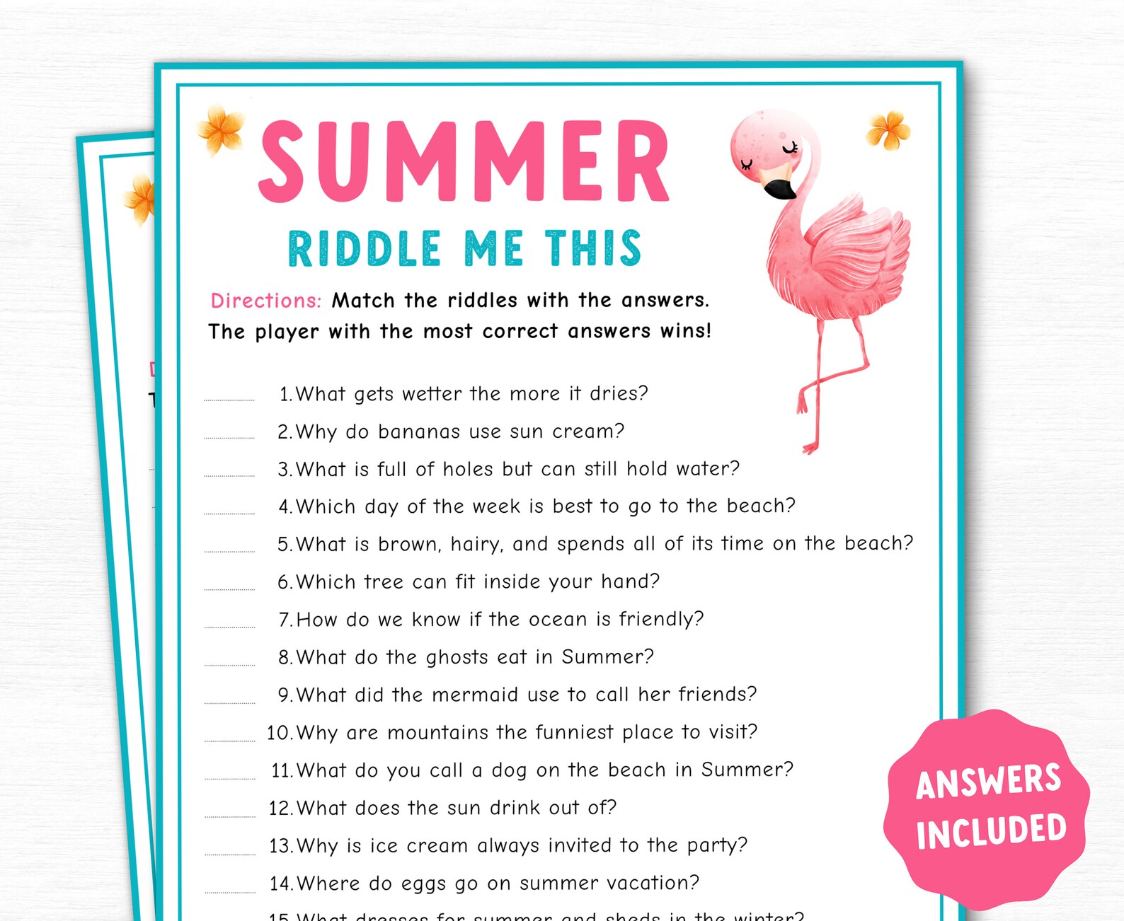 Summer Riddle Me This Printable Game, Family Summer Game Printable ...