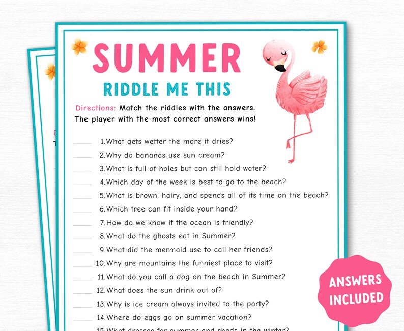 Summer Riddle Me This Printable Game, Family Summer Game Printable ...