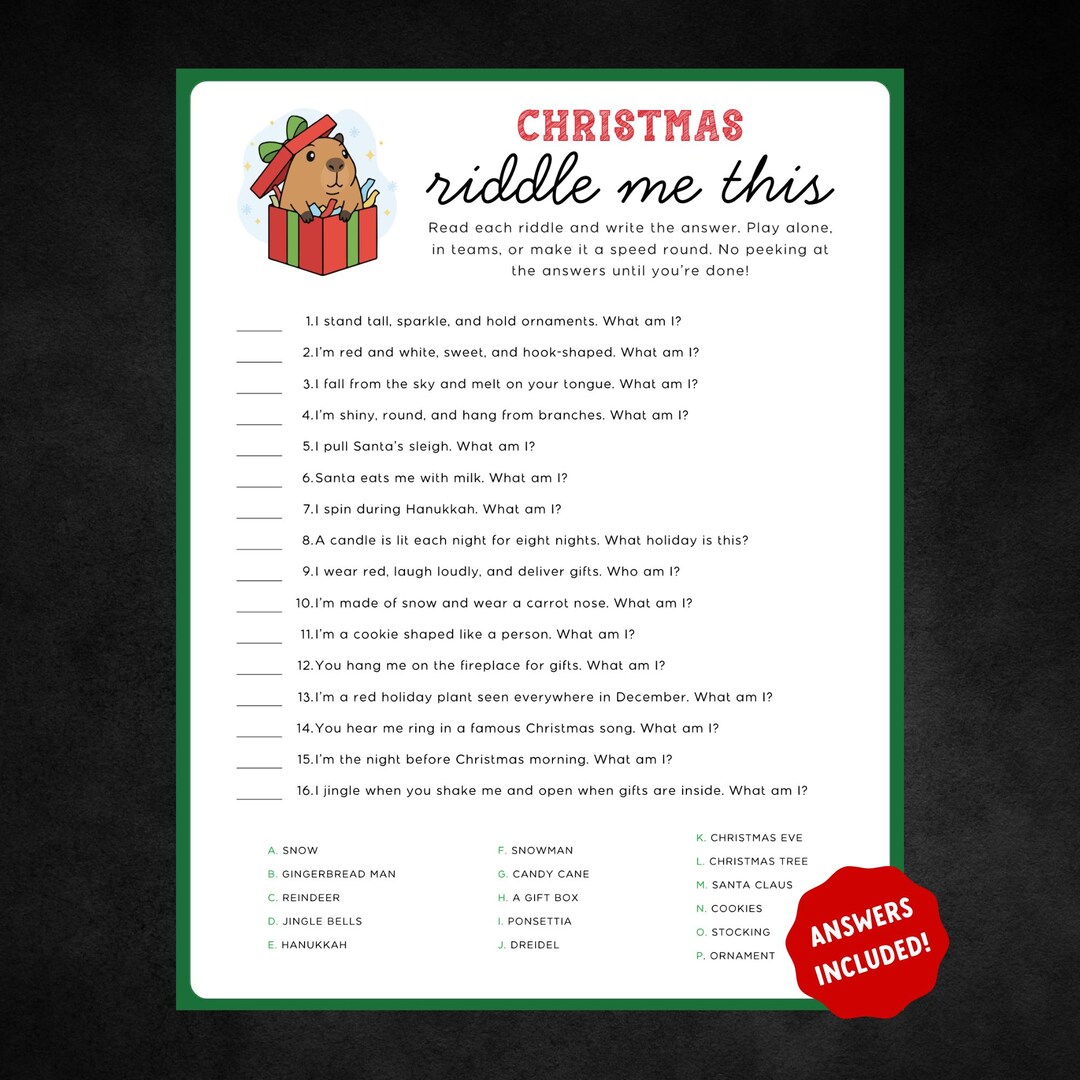 Christmas Riddles Printable Game | Holiday Riddle Game Printable ...