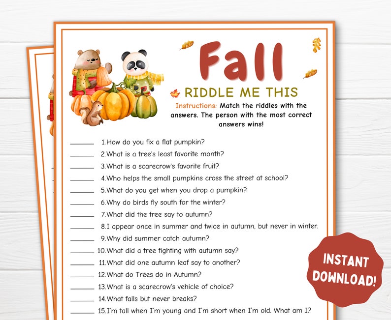 Autumn Riddle Me This Printable Game Family Fall Game - Etsy