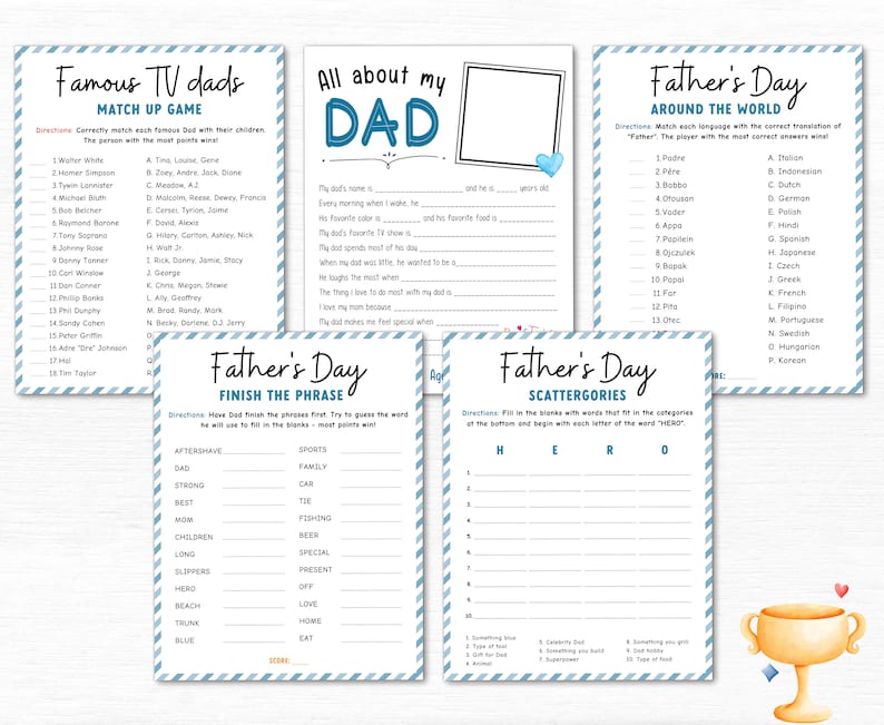 15 Printable Fathers Day Game Bundle, Fathers Day Games for Kids and ...
