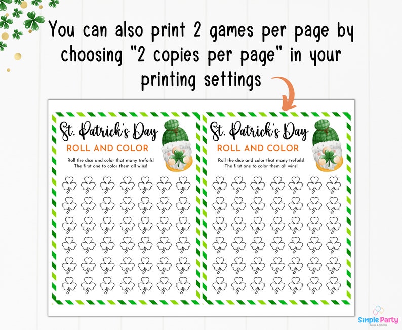 Roll and Color St. Patrick's Day Printable Game - Etsy