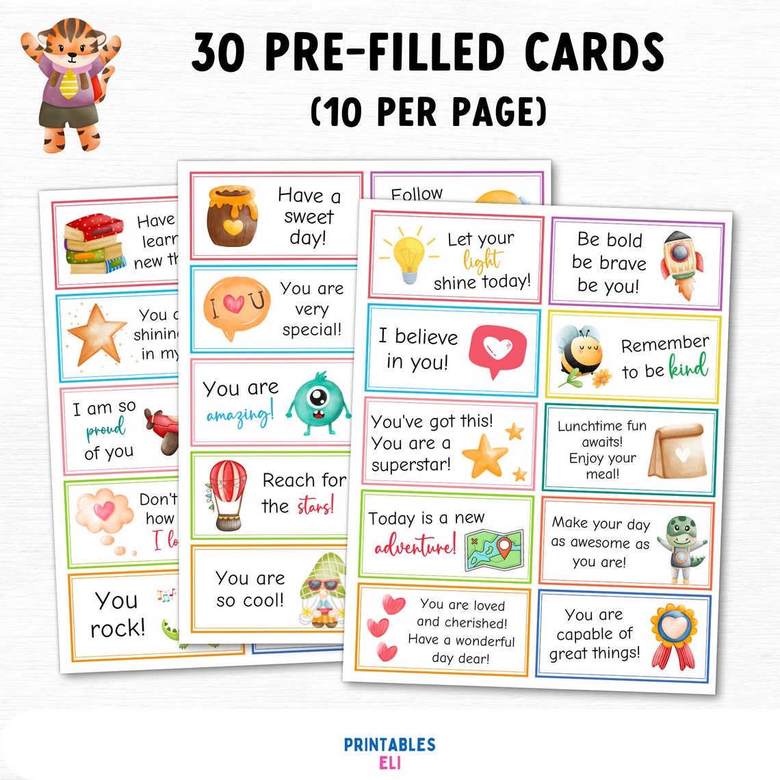 Lunch Box Notes for Kids, Positive Affirmations for Kids, Lunchbox ...