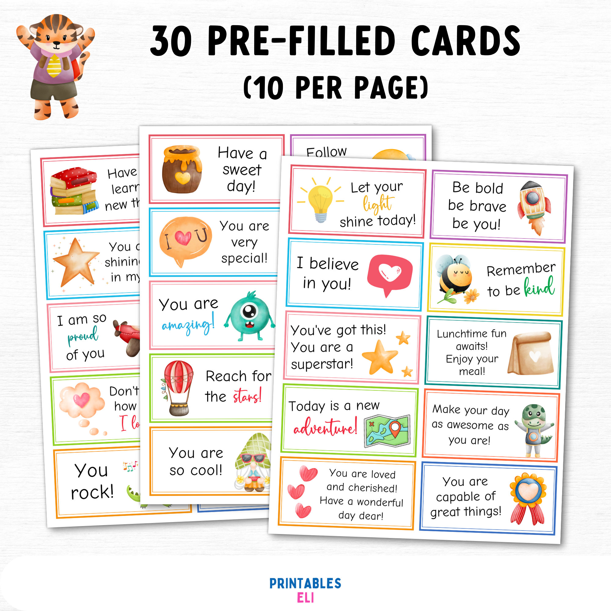 Lunch Box Notes for Kids, Positive Affirmations for Kids, Lunchbox ...