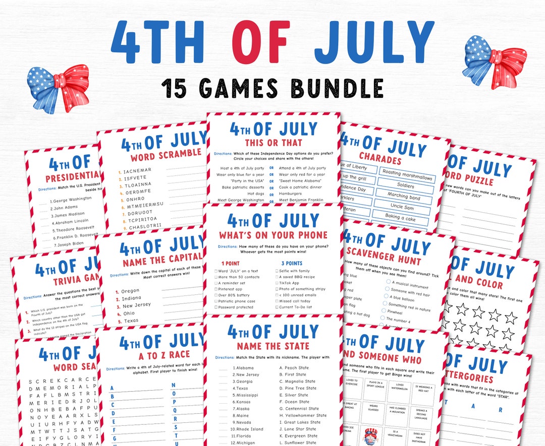 15 Fourth of July Printable Games Bundle, 4th of July Printable Games ...