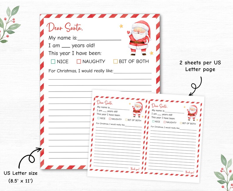 Letter to Santa Printable, Christmas Printable for Kids, Christmas Wish ...