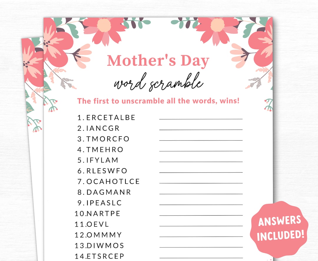 Mother's Day Word Scramble Game, Printable Mother's Day Game, Classroom ...