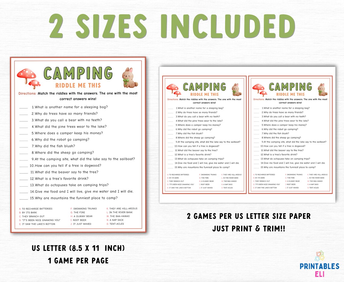 Camping Riddle Me This Printable Game, Family Camping Game Printable ...
