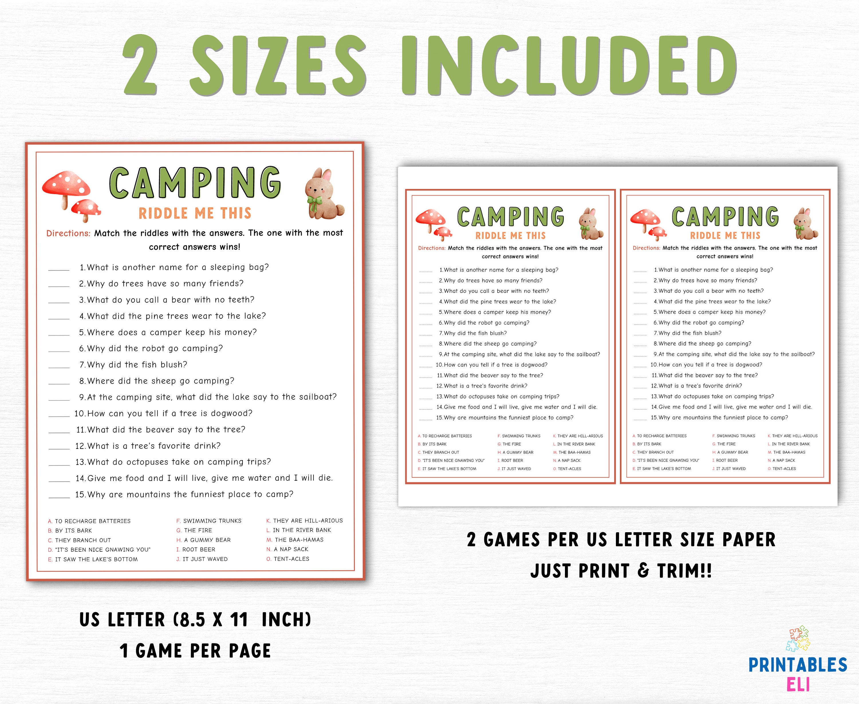 Camping Riddle Me This Printable Game, Family Camping Game Printable ...