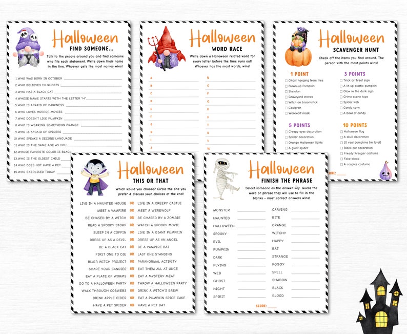 16 Halloween Games Bundle, Printable Halloween Party Games, Halloween ...