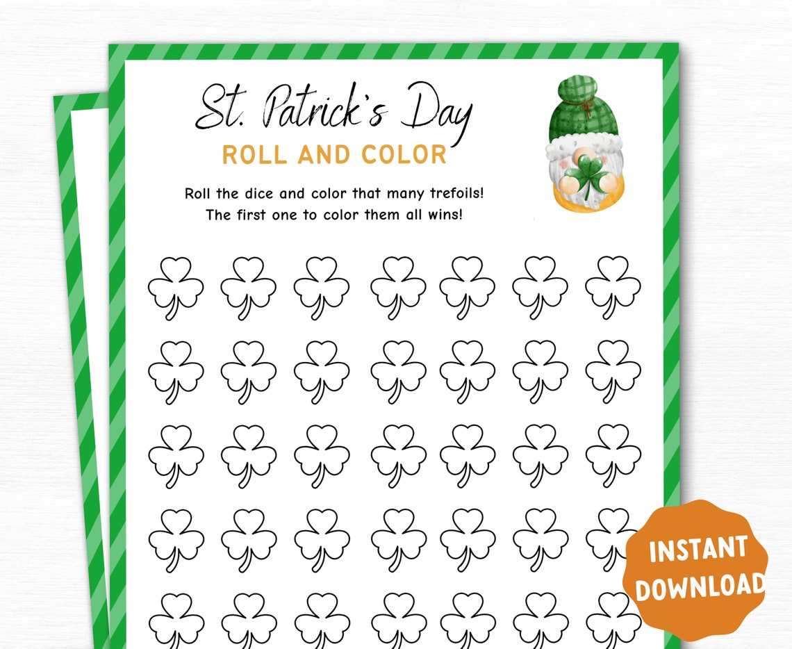 Roll and Color St. Patrick's Day Printable Game, Patrick's Day Page ...