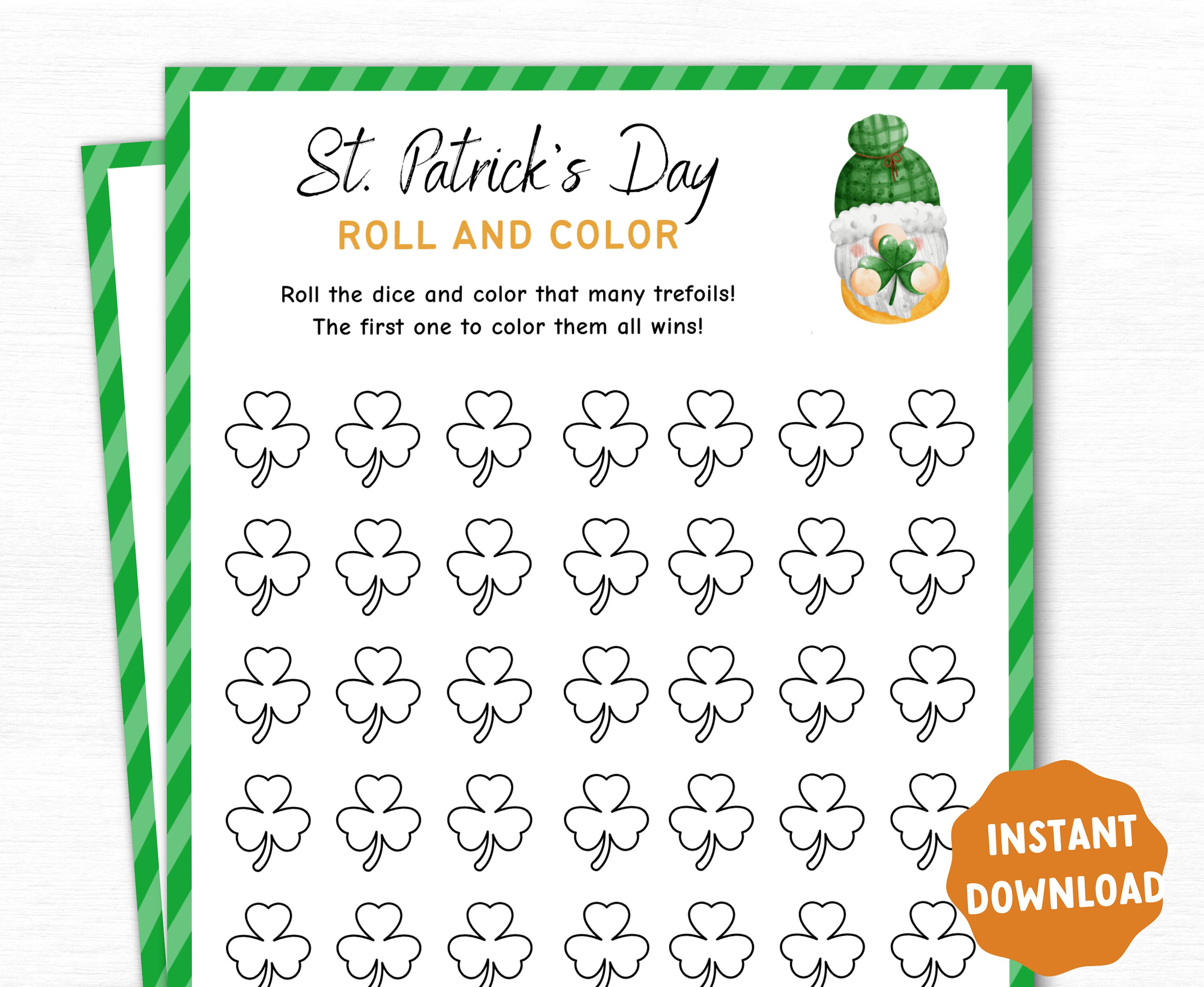 Roll and Color St. Patrick's Day Printable Game, Patrick's Day Page ...