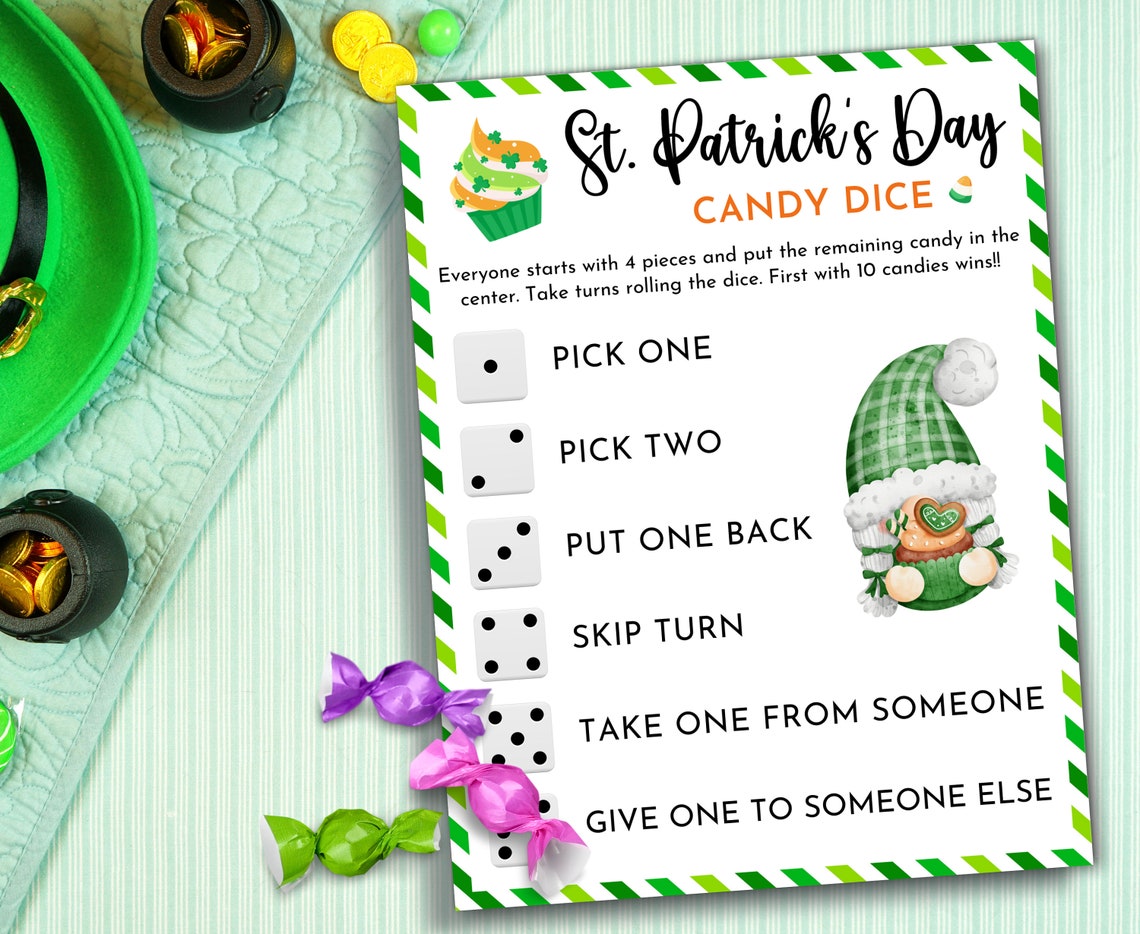 St. Patrick's Day Candy Dice Game Printable Patrick's | Etsy