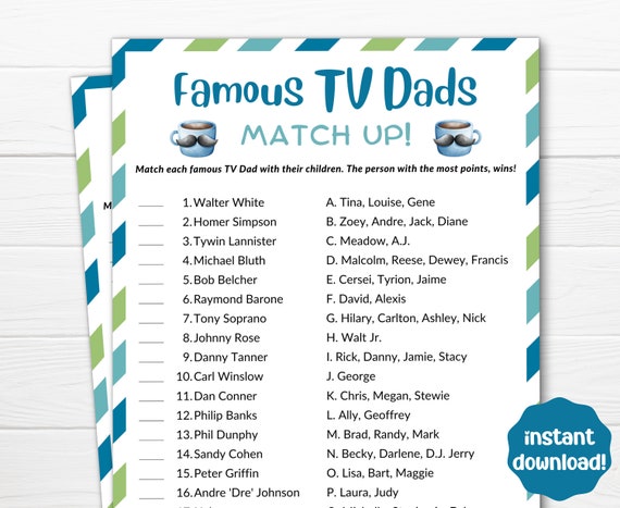 Famous TV Dads Match up Game Printable Father's Day - Etsy