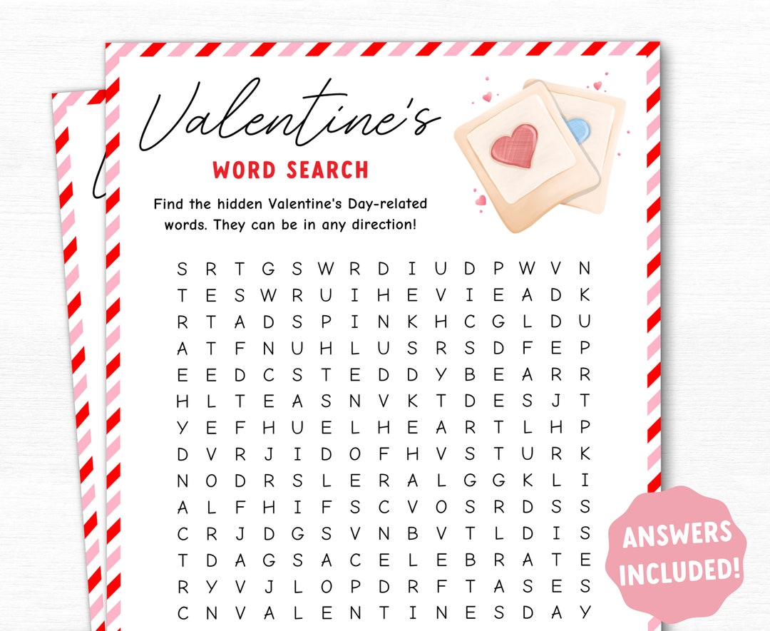 Valentines Day Word Search Game, Printable Valentines Day Party Game ...