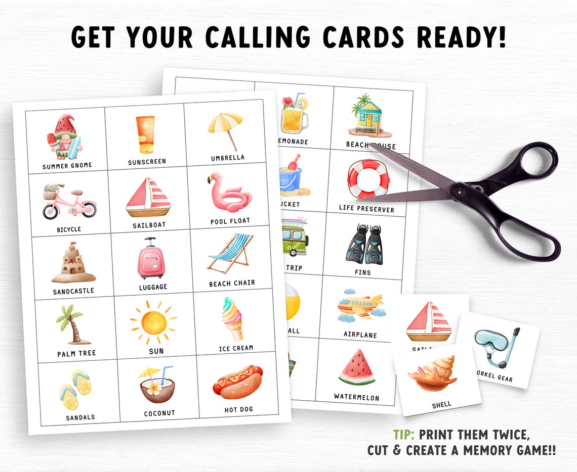 Summer Bingo Cards Printable, Summertime Bingo, Printable Summer ...