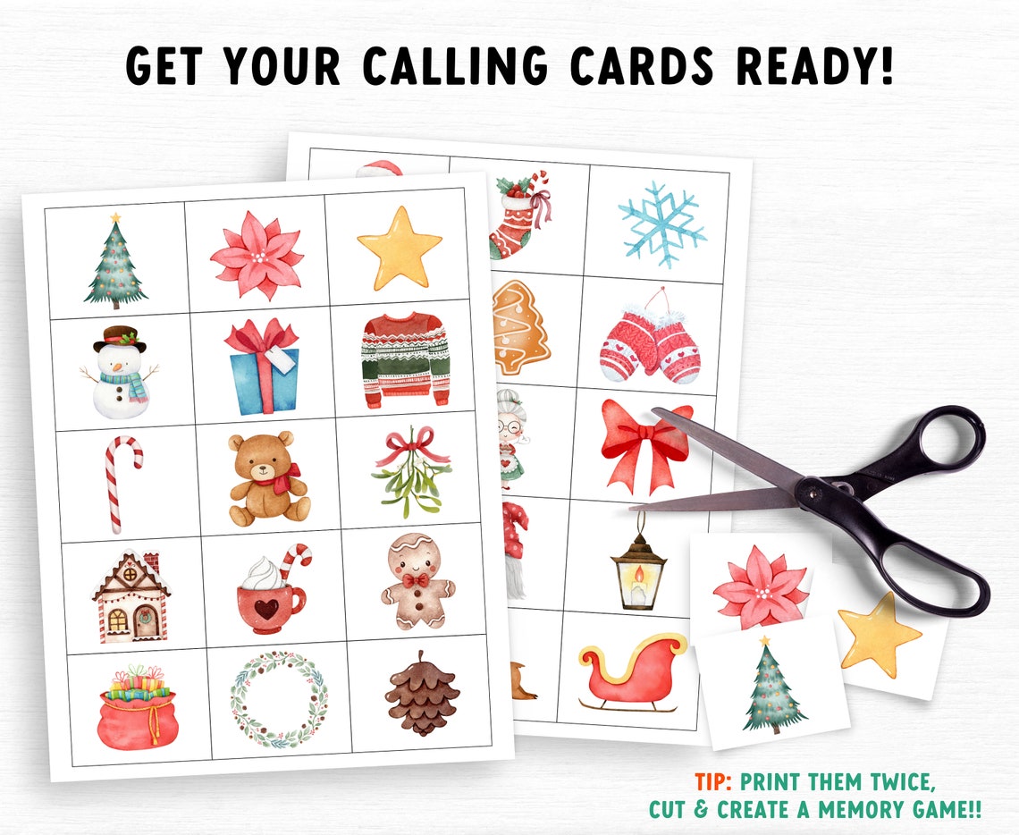 Christmas Bingo Cards Printable, Holiday Bingo, Christmas Party Family ...